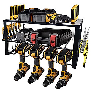 waaliji Power Tool Organizer, Wall Mounted Tool Storage Shelf for Cordless Drill Garage Workshop & Organization with Screwdriver Pliers Battary Accessories Holder Black