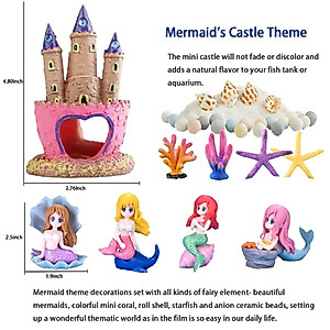 Kooterfun Mermaid's Castle Fish Tank Decorations-28pack Include Castle Hideout, Faux Coral,Starfish and Artificial Plastic Plants Aquarium Décor Accessories for All Fish-Pink