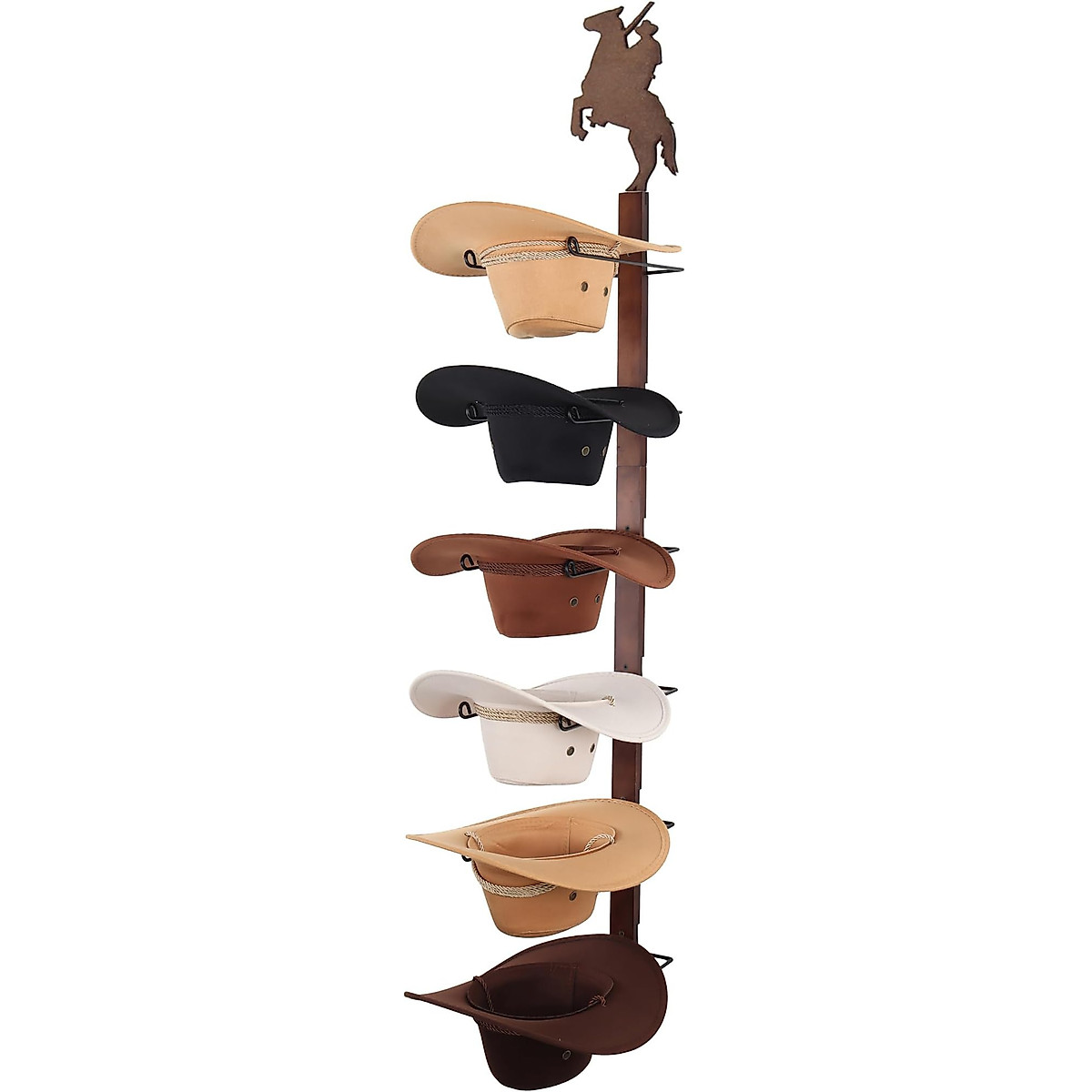 CANWUPON Cowboy Hat Rack Holder for Wall - Wild Western Style Design Hat Organizer with 6 Hat Hooks for Wall Mount, Hat Stand and Hanger for Storage and Organization