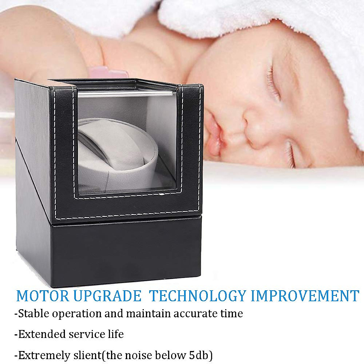 Aokelily Automatic Single Watch Winder, in Wood Shell and Black Leather/Carbon Fiber Leather, Japanese Motor