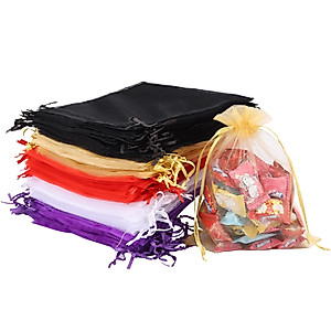 acDesign 200Pcs Premium Sheer Organza Bags 2.8"x3.6" Jewelry Gift Bags With Drawstrings for Candy Jewelry Makeup Pouches(Mix)