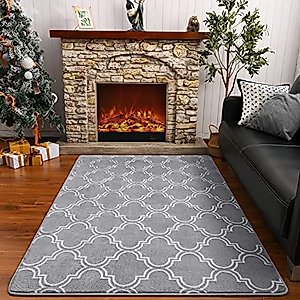 HOMORE Geometric Shag Rug for Bedroom, 5'x7' Light Gray Shaggy Rugs for Living Room, Soft Moroccan Area Rug for Kids Nursery Dorm, Memory Foam Bedside Indoor Floor Carpet for Home Decor