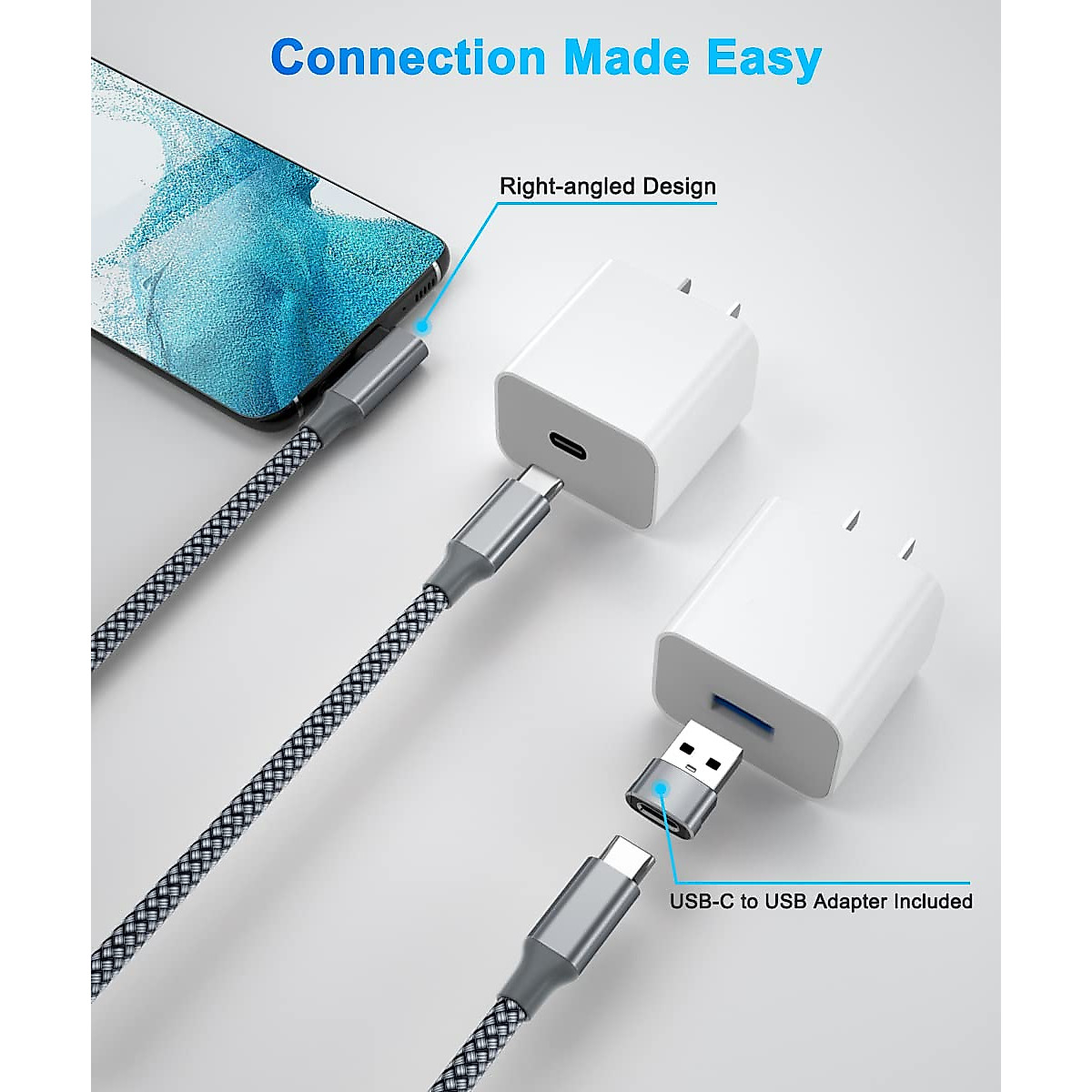 Elebase USB C to C 100W Charging Cable 10FT with USB-A Adapter,Type-C PD Fast Charger Cord for Car iPhone 16 15 Pro Max Plus,Airpods 4th,MacBook Mac,iPad 10 10th Air 4 5 6,Galaxy S24 S23,Right-Angled
