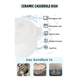 HAOTOP 2-Quart Ceramic Deep Casserole Dish with Lid, Ceramic Baking Dishes, Oven Safe (White)