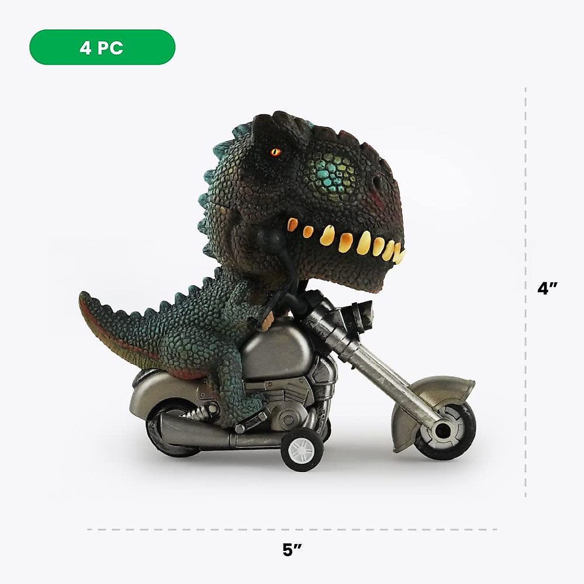 Boley Dinosaur Cars - T-Rex, Triceratops, Rhinoceros, and Shark Rev Up Toy Car for Boys, Girls, and Toddlers - Pull Back Car for Kids Ages 3 and Up