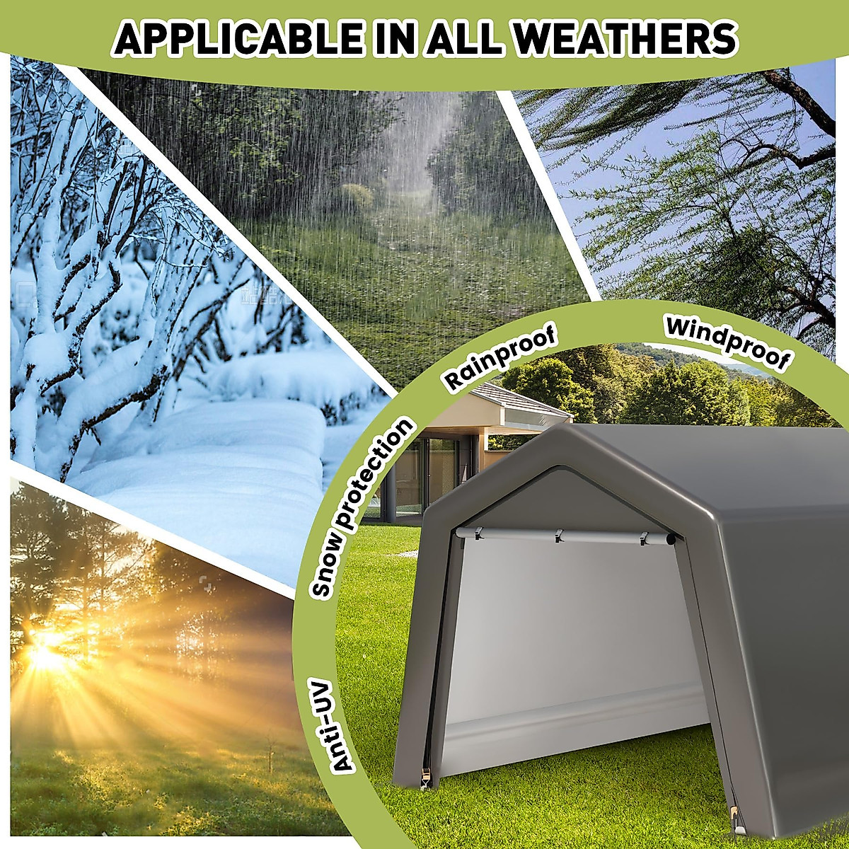 6 * 6 * 7FT Outdoor Storage Shed Carport,Portable Garage Bike Shed Tent with Roll-Up Zipper Door, Heavy Duty Waterproof Tarp Carport for Motorcycle, Bike, Firewood, Garden Tools Sheld
