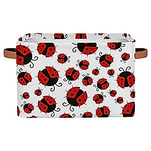 AUUXVA Ladybugs Red Polka Dot Cube Storage Bin with Handle Collapsible Laundry Storage Basket Rectangle Container Box for Home Office Closet Shelves 1 Pack