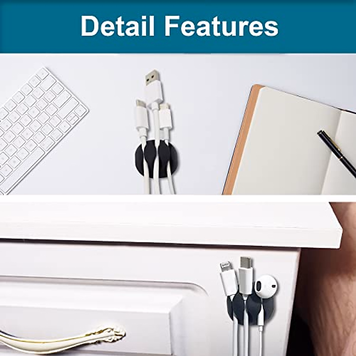 SDZONGES Cord Organizer, 6PCS Cable Clips, Black Cord Holder, Cable Organizer for Desk Management (5PCS One Slot+1PCS Triple Slot)