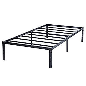 Epinki Metal Bed Frame Twin Size Single Platform Mattress Base, Metal Tube Twin Size, Black No Box Spring Needed