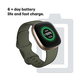 Fitbit Versa 3 Health & Fitness Smartwatch with GPS, 24/7 Heart Rate, Alexa Built-in, 6+ Days Battery, Olive/Soft Gold, One Size (S & L Bands Included)