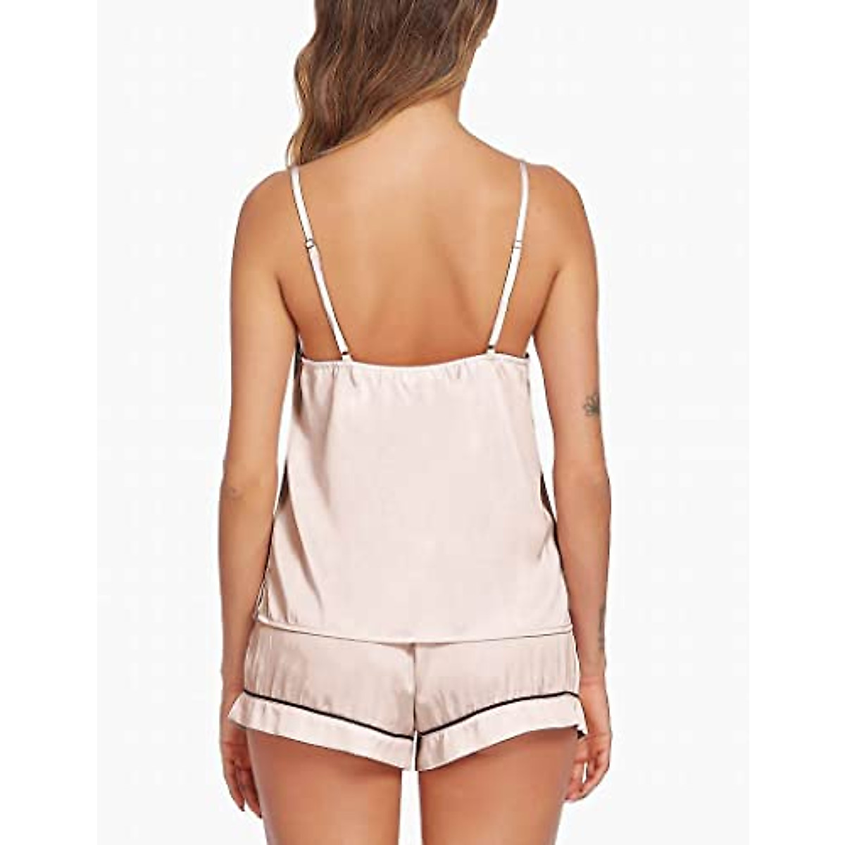 Ekouaer Sleepwear Set Women's Satin Cami Sleep Shirts with Short Lounge Shorts Silk Soft Pjs Set Valentines Gifts (Champagne,M)