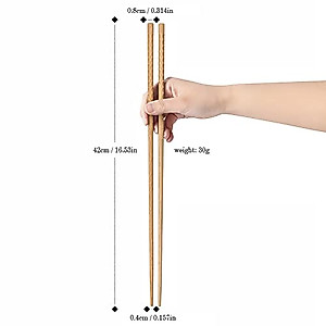 2 Pairs 16.5 inches Long Wooden Cooking Chopsticks, Reusable Wood Chopsticks for Noodles Frying Hot Pot ,Extra Long Kitchen Cooking Chop Sticks