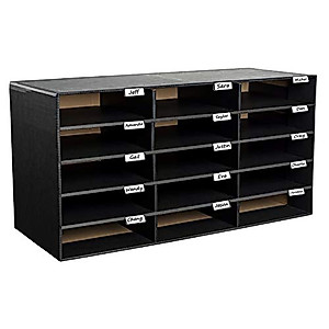 AdirOffice Cardboard Paper Organizer - Classroom Mailbox, Literature Organizers, Office Sorter Mailboxes, Construction papers Storage with Slots, Compartment Shelf Holder (15 Slot, Black)