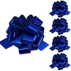 Insta Bows Pull String Large Gift Bows 5 Big Blue Gift Bows Perfect for Christmas and Birthday Presents Metallic Look and Shine 5 (Five) Pack of Big Bows That Measure 5 Inches Wide