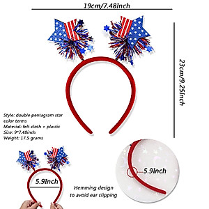 HIFANMM 4th of July Headband Independence Day Hair Accessories Patriotic Party Hair Supplies USA Flag Star Design Blue Red Ribbon Stars Hair Decoration Cute Hair Hoop for Women Girls Kids 1 Pcs