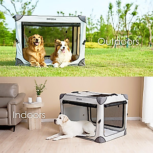 EHEYCIGA Portable Dog Travel Crate 36 Inches, Collapsible Dog Crate for Large Dogs, Soft Foldable Dog Kennel with 4-Door Mesh Windows Indoor & Outside, Grey