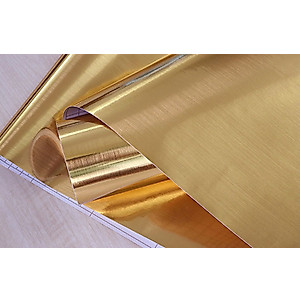 Metal Look Film Vinyl Self Adhesive Gold Texture Waterproof Anti Greasy Counter Top Peel Stick Metallic Gloss Shelf Liner for Kitchen Cabinet 15.6inch by 79inch