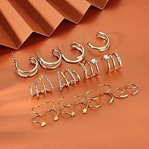 Sanfenly 8Pairs Double Hoop Earrings Claw Earrings Cuff for Women Teen Girls Spiral Twisted Hoop Earrings Huggie Climber Wrap Cuff Piercing Studs Cartilage Ear Piercing