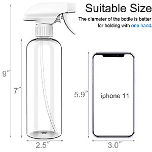 Clear Plastic Spray Bottle, Flutain 4-Pack 16OZ Empty Spray Bottles with Adjustable Nozzle, Fine Mist Spray Bottle for Cleaning Solutions