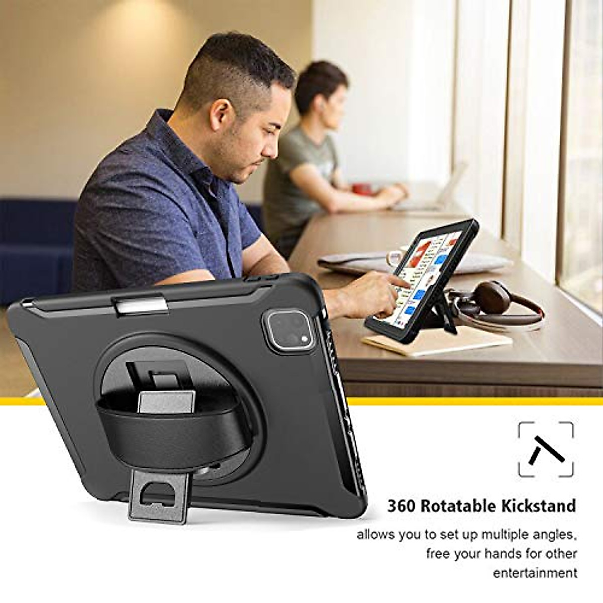 ProCase Rugged Case for iPad Pro 12.9 2020 2018 [Support Apple Pencil 2 Charging], Heavy Duty Kickstand Protective Cover for iPad Pro 12.9" 4th Generation 2020 / 3rd Gen 2019 -Black