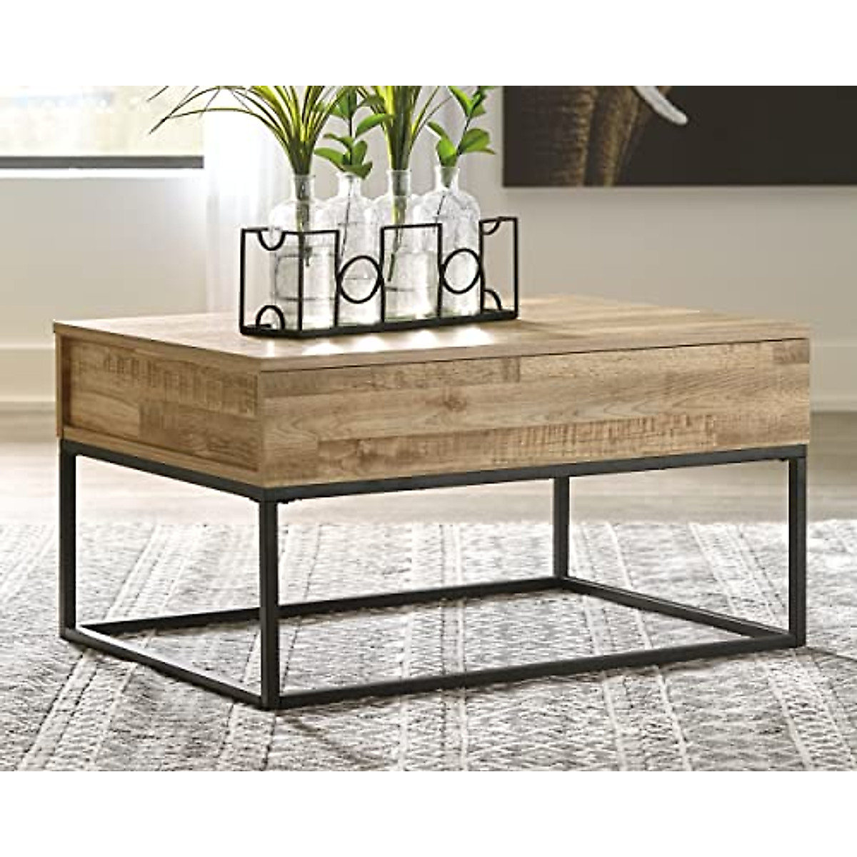 Signature Design by Ashley Gerdanet Rustic Rectangular Lift Top Coffee Table with Storage, Brown & Black