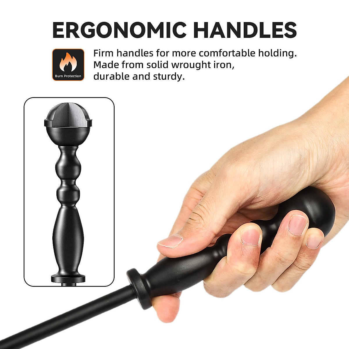 COMFYHOME 5 Piece Fireplace Tools Set, 32'' Heavy Duty Fireplace Tools with Stand, Fire Poker, Shovel, Tongs, Brush, Black Handle Fireplace Kits for Indoor Modern Chimney, Wood Stove, Outdoor Fire Pit