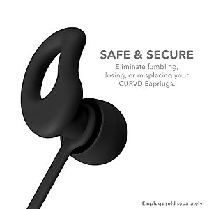 CURVD Earplug Lanyard, Soft Durable Flexible Premium Silicone Cord | Works with Most Earplugs with Removable Tips Compatible with CURVD Everyday, Loop Quiet/Engage/Experience, Vibes and More (Black)