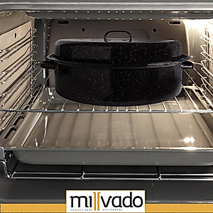 Millvado Roasting Pan With Lid, Thanksgiving Turkey Roaster Pan, Extra Large 20 lb Capacity, 19" Granite Oven Roaster Oval Shaped Speckled Enamel on Steel Cookware