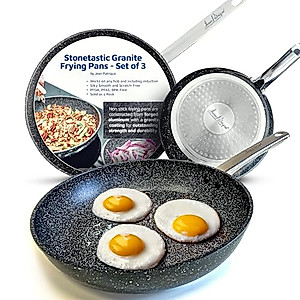 Jean-Patrique Stonetastic Granite Nonstick Frying Pans - Set of 3 Induction Frying Pans Non Stick - Frying Pan Set for All Types of Stove Tops & Oven Safe 7.8 inch, 9.4 inch, 11 inch