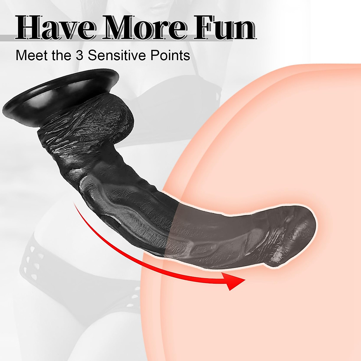 Black Silicone Strong Suction Cup for Hands-Free Realistic Classic Wand of 8 inches Size Silicone Material, The Design Conforms to The Human Body Shape and Curve