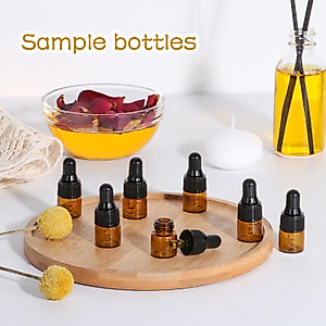 STARSIDE 50 pcs 1 ml Glass Essential Oil Dropper Bottles,1/4 Dram Amber Mini Perfume Dropping Bottle Cosmetic Sample Vials,Small Essential Oil Bottle