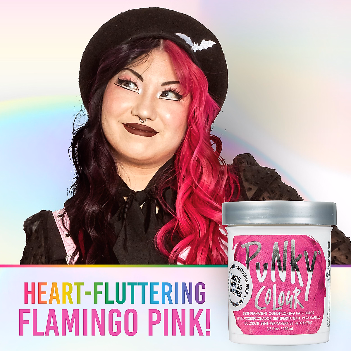 Punky Flamingo Pink Semi Permanent Hair Color, Conditioning Vegan Hair Dye, Non-Damaging Formula, PPD & Paraben-Free, Long-Lasting Vibrant Pink Hair Color, Up to 40 Washes, Hair Care, 3.5 oz