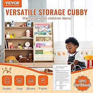 VEVOR Wooden Kids Bookshelf 4-Tier, Toy Storage Organizer for Toddler, Book Shelf for Kids Rooms with 6-Layer Sling Book Rack, Baby Book Storage Shelves for Kids Room, Playroom, Kindergarten, Nursery