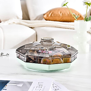 Easy Essentials Food Storage Container Bins, Divided Lazy Susans Turntable Organizer Bins Appetizer Tray, Round Reusable Snack Containers for Compartment Round Plastic Food Storage (Green)