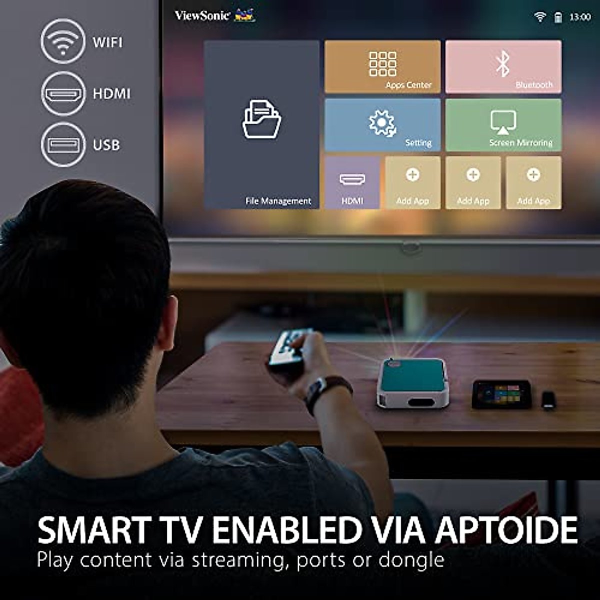 ViewSonic M1 Mini+ Ultra Portable LED Projector with Auto Keystone, Bluetooth JBL Speaker, HDMI, USB C, Stream Netflix with Dongle (M1MINIPLUS)