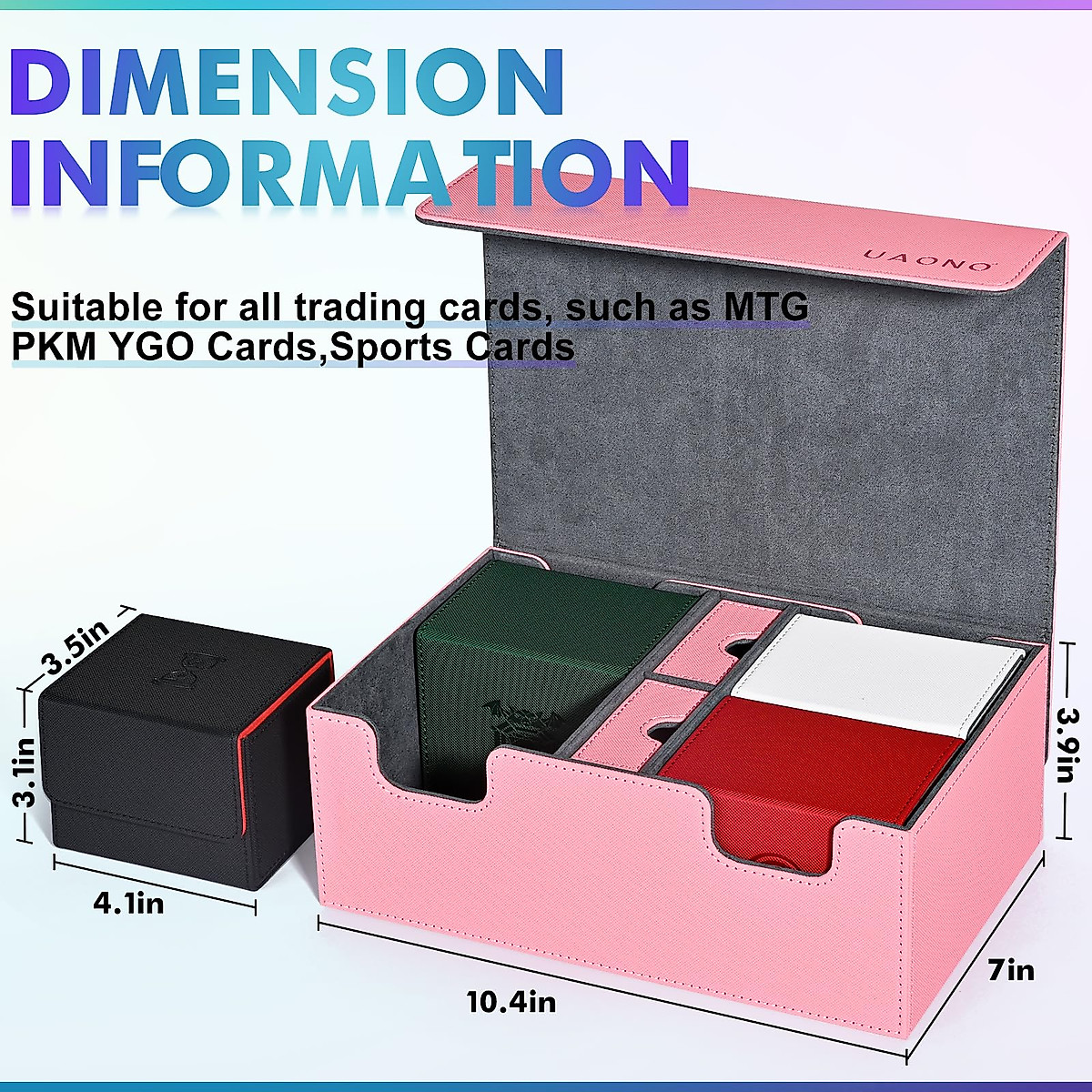 UAONO Card Deck Box with 4 PCS MTG Deck Box for Trading Cards, PU Leather Card Storage Box Holds 900+ Sleeved Cards, Large Card Deck Case Compatible with Commander Yugioh PTCG Cards (Pink Set)