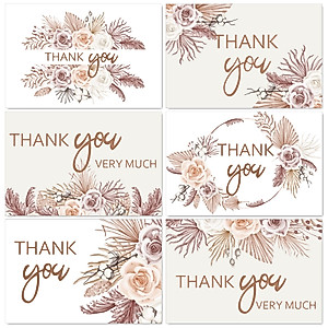 AnyDesign Boho Floral Thank You Cards Bulk 36 Pack Boho Rose Bouquets Note Cards with Envelope Stickers Flower Blank Cards for Wedding Bridal Shower Baby Shower Birthday Party, 4 x 6 Inch