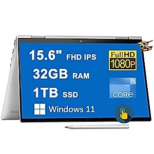 HP Envy X360 15 2-in-1 Laptop 15.6" FHD IPS Touchscreen 12th Generation Intel 12-Core i5-1240P (Beats i7-1165G7) 32GB RAM 1TB SSD Backlit Keyboard Thunderbolt USB-C B&O Win11 Silver + HDMI Cable