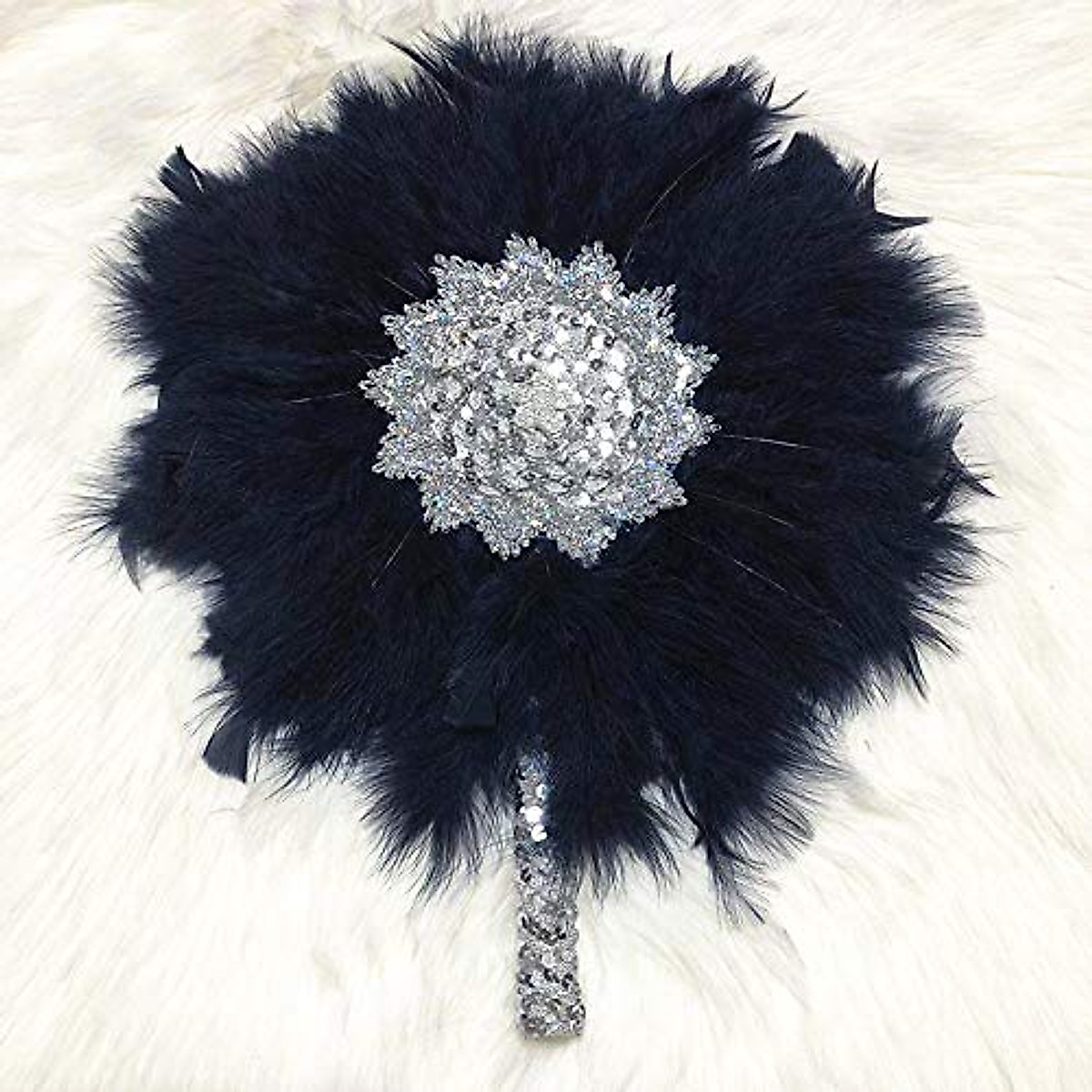 Handmade Custom African Bride Wedding Fan with Sequins Stones Nigerian Wedding Feather Fan for Photo Props Party Wedding Favors