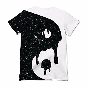 Ainuno Cool Shirts for Boys Girls Kids White and Black T-Shirt Galaxy Printed Tees Size 12-14 Crewneck Short Sleeve 9-10 Years Old