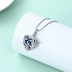 Yinplsmemory Hummingbird Cremation Jewelry Crystal Heart Urn Ashes Necklace for Women Men Memorial Keepsake Necklace of Loved One