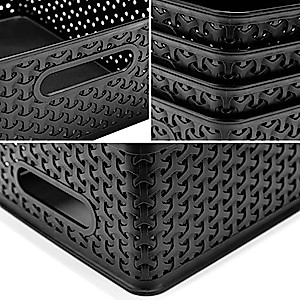 Eslite Plastic Storage Baskets,11.4X8.9X4.7",Pack of 4 (Black)
