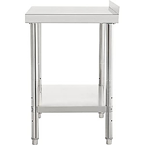 VEVOR Stainless Steel Prep Table, 30 x 24 x 35 Inch, 440lbs Load Capacity Metal Worktable with Backsplash and Adjustable Undershelf, Commercial Workstation for Kitchen Restaurant
