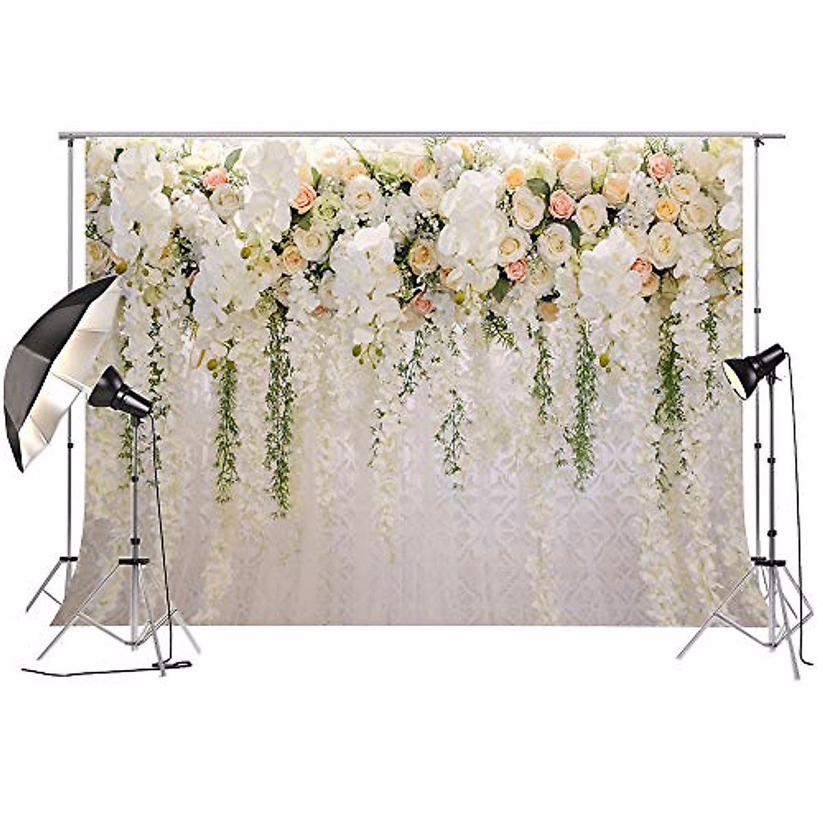 8x6ft Bridal Shower Large Wedding Floral Wall Backdrop PC Print White and Green Wisteria Rose Flowers Dessert Table Photo Booth for Photography XT-6749