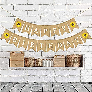 BESTOYARD Birthday Bunting Banner Decorative Burlap Banner Linen Swallowtail Pull Flag Party Supplies (Happy Birthday Letters Sunflower Pattern)