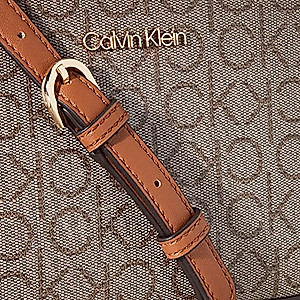 Calvin Klein Lucy Triple Compartment Crossbody, Almond/Taupe/Caramel Embossed