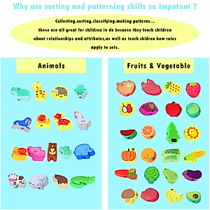 Visen 46Pcs Wooden Animals Fruits Vegetables String Threading Beads,Include 42Wooden Lacing Beads 4String Ropes,Montessori Toddler Preschool Activities Lacing Toys for Toddlers 3 4 5 6 Year Old