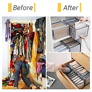 UDYR Wardrobe Clothes Organizer for Folded Clothes Jeans Underwears Socks Drawer Storage Organizer Box, 6Pcs Foldable Visible Washable Closet Storage Organizer (Grey)