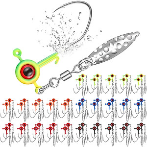 50 Pieces Crappie Jig Heads Kit, Fishing Jig Head Hook Fishing Lure Jig Head with Eye Ball 1/16 OZ Head Jig Hook Lure with Spinner Blade Outdoor Fishing Tackle for Saltwater Freshwater Fishing