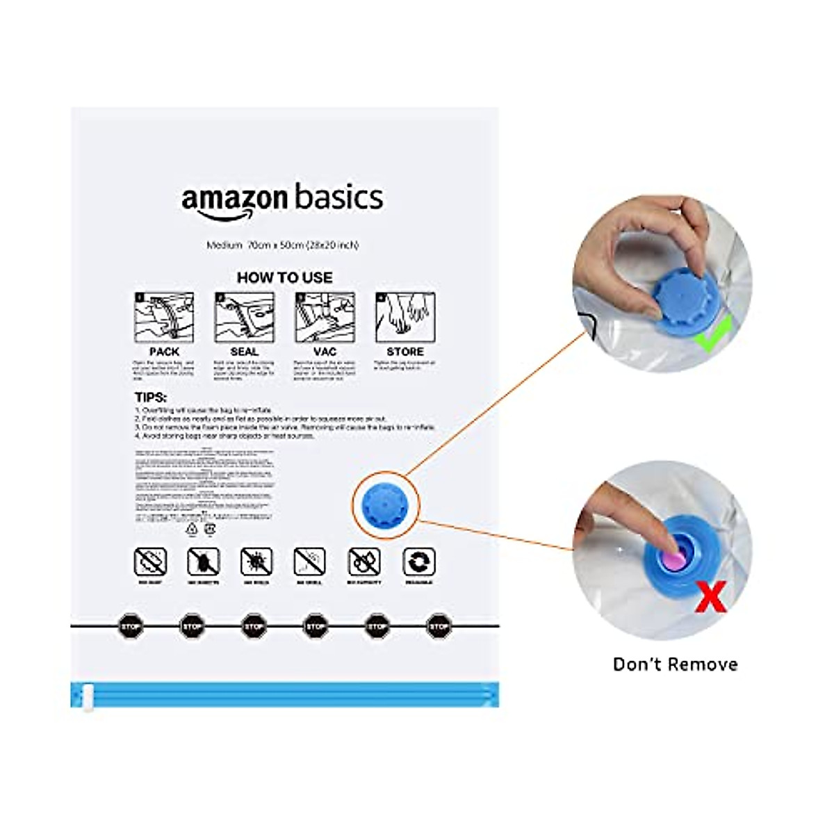 Amazon Basics Vacuum Compression Storage Bags with Hand Pump - 20 Pack (5 Small, 5 Medium, 5 Large & 5 Jumbo)